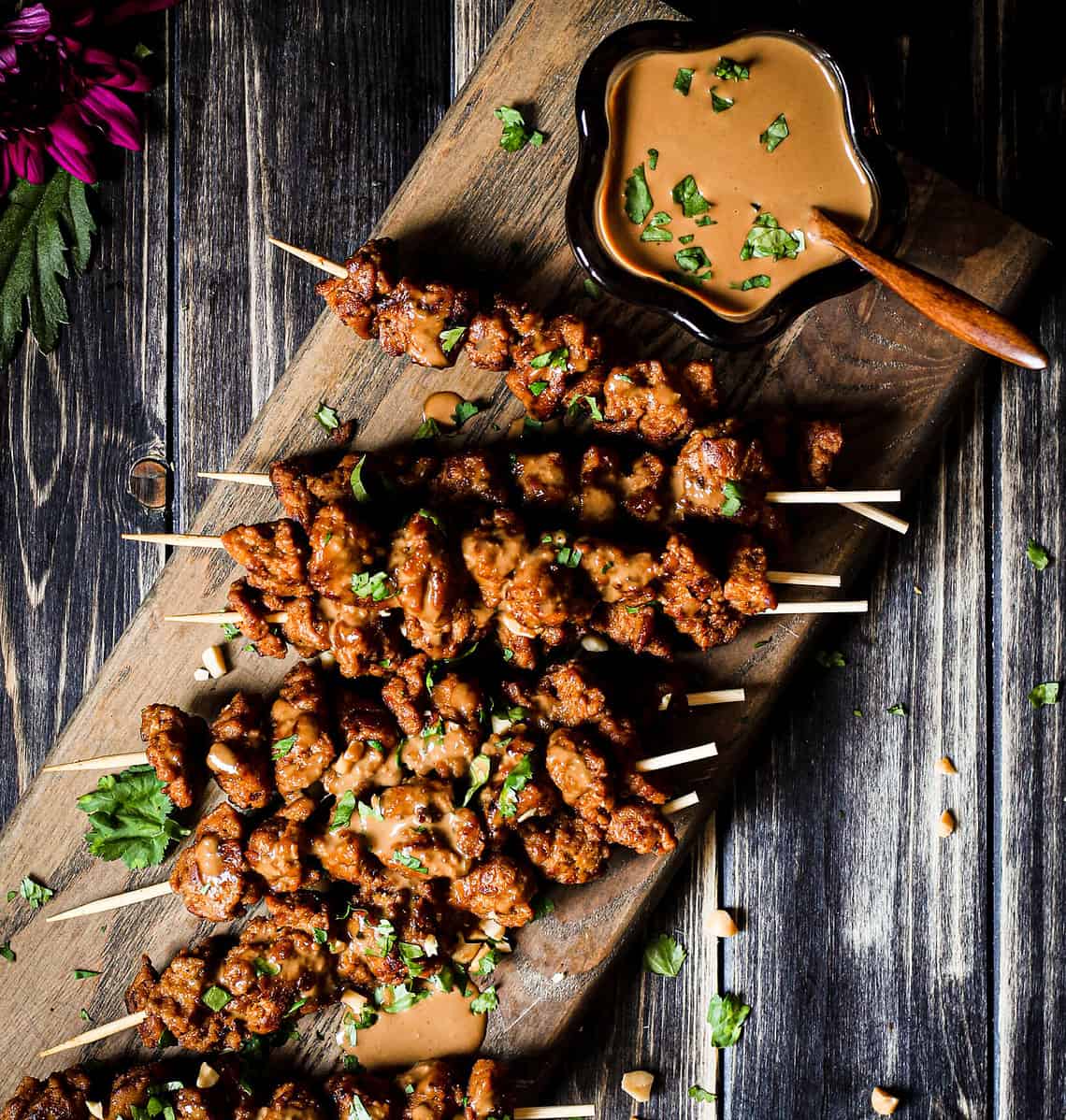 Vegan seitan satay with peanut sauce/ recipe
